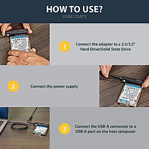 StarTech.com USB to SATA Adapter Cable - 2.5in and 3.5in Drives - USB 3.1 - 10Gbps - External Hard Drive Cable - Hard Drive Adapter Cable (USB312SAT3)