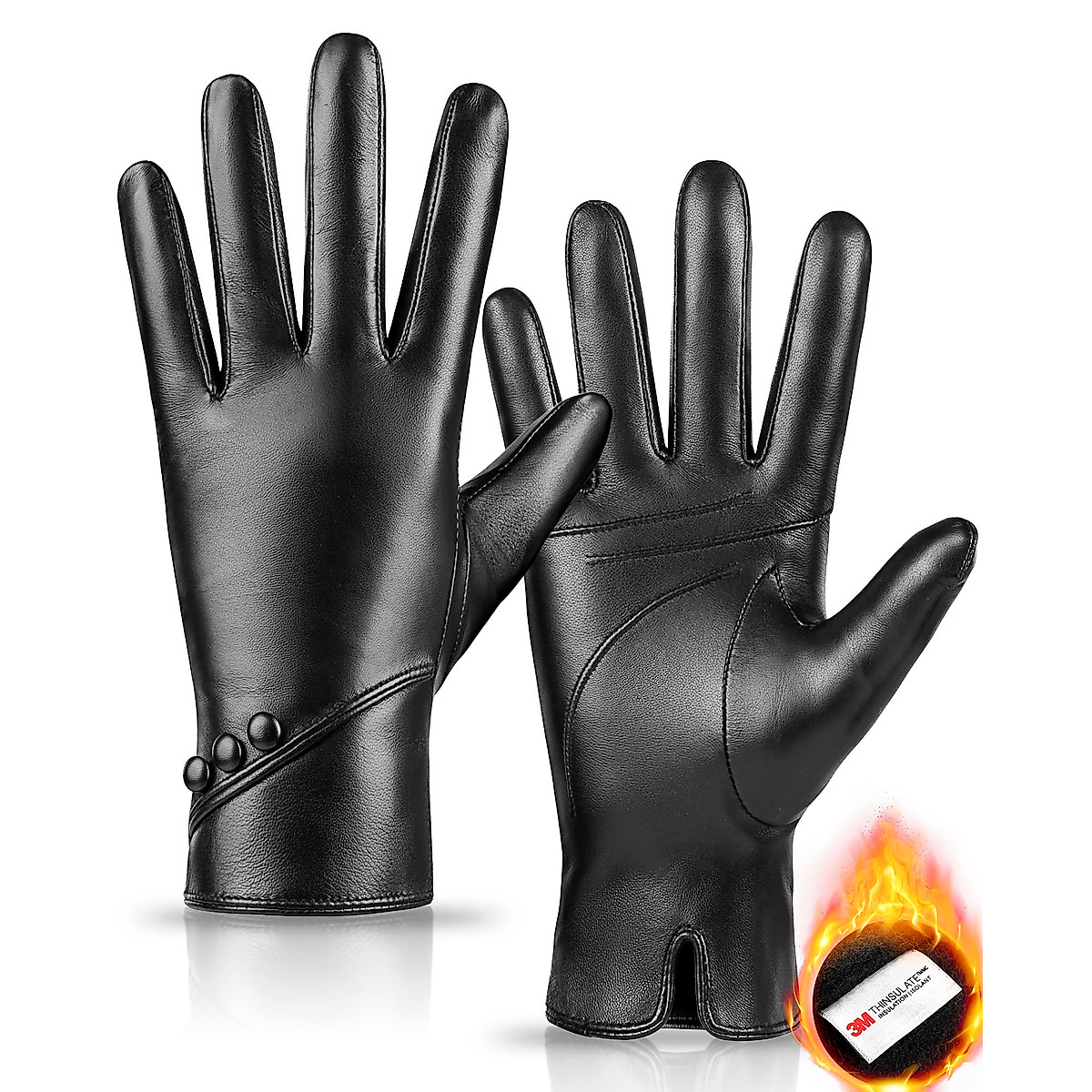 MAGILINK Genuine Sheepskin Leather Gloves for Women, Winter Warm Touchscreen Gloves Thinsulate Lined, Driving Motorcycle Gloves(Black-M)