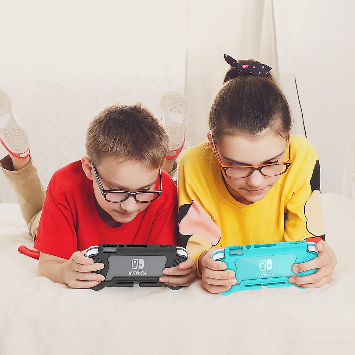 Protective Case for Nintendo Switch Lite, Full Protection Switch Lite Cover, TPU Shock-Absorption and Anti-Scratch for Nintendo Switch with Bult-in Screen Protector & Thumb Grip Caps, Black