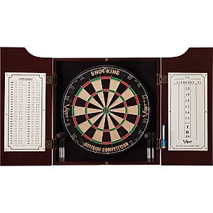 Viper by GLD Products Hudson All-in-One Dart Center: Classic Solid Wood Cabinet & Official Sisal/Bristle Dartboard Bundle: Standard Set (Shot King Dartboard), Mahogany Finish, One Size