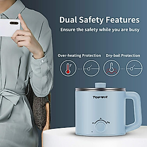 Topwit Hot Pot Electric, Electric Pot, 1.6L Ramen Cooker, Multifunctional Electric Cooker for Pasta, Shabu-Shabu, Oatmeal, Soup and Egg with Over-Heating Protection, Boil Dry Protection, Blue