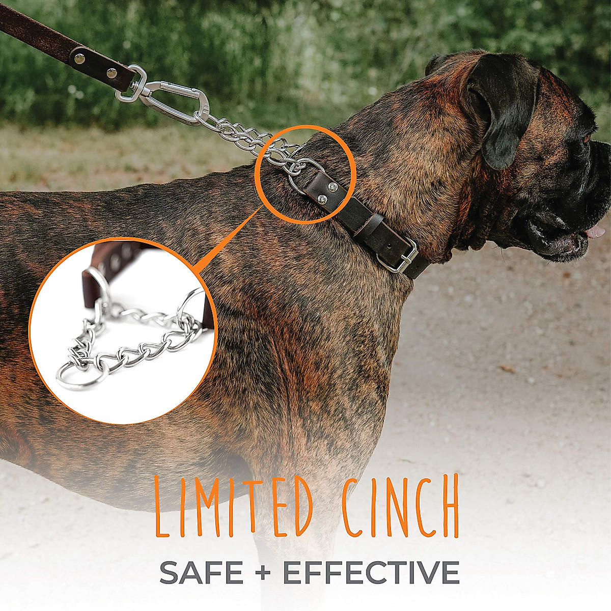 Mighty Paw Martingale Dog Collar - No Pull Design - Stainless Steel Chain - Limited Chain Cinch Training - Dog Collar Leather Martingale - Brown Leather Martingale Training Collar - Large Size Collar