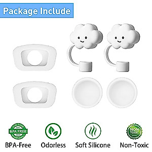 Silicone Spill Proof Stopper Set of 3 for Stanley Quencher H2.0 Flowstate Tumbler 40oz 30oz, 2 Pcs Could Straw Cover Cap + 2 Pcs Square Spill Stopper + 2 Pcs Round Leak Stopper