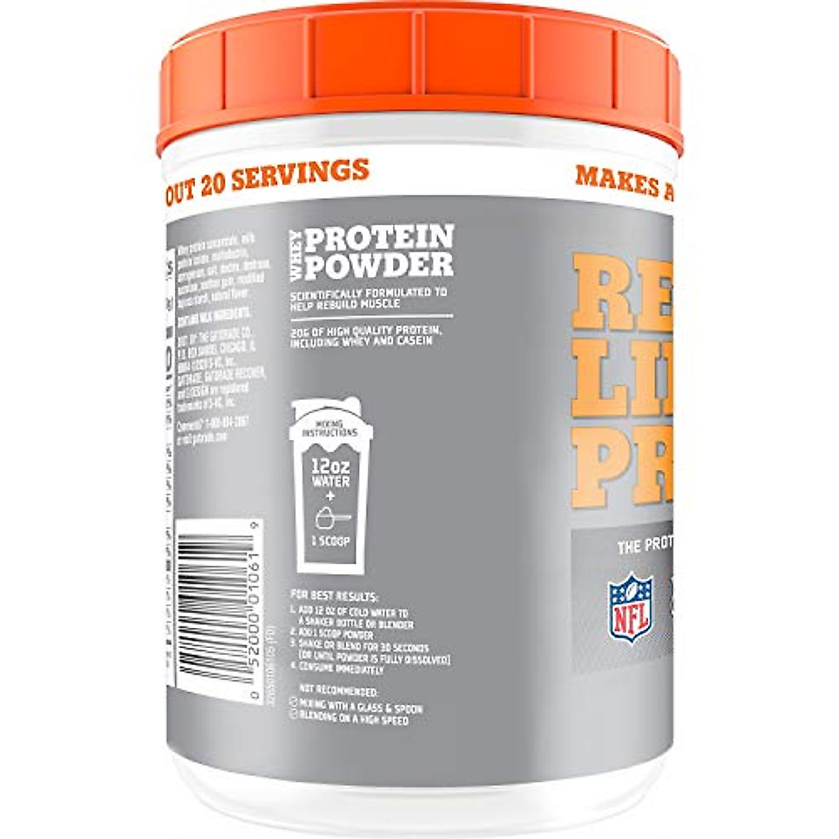 Gatorade Whey Protein Powder, 20 Servings Per Canister, 20 g of Protein Per Serving, Vanilla, 19.7 Oz