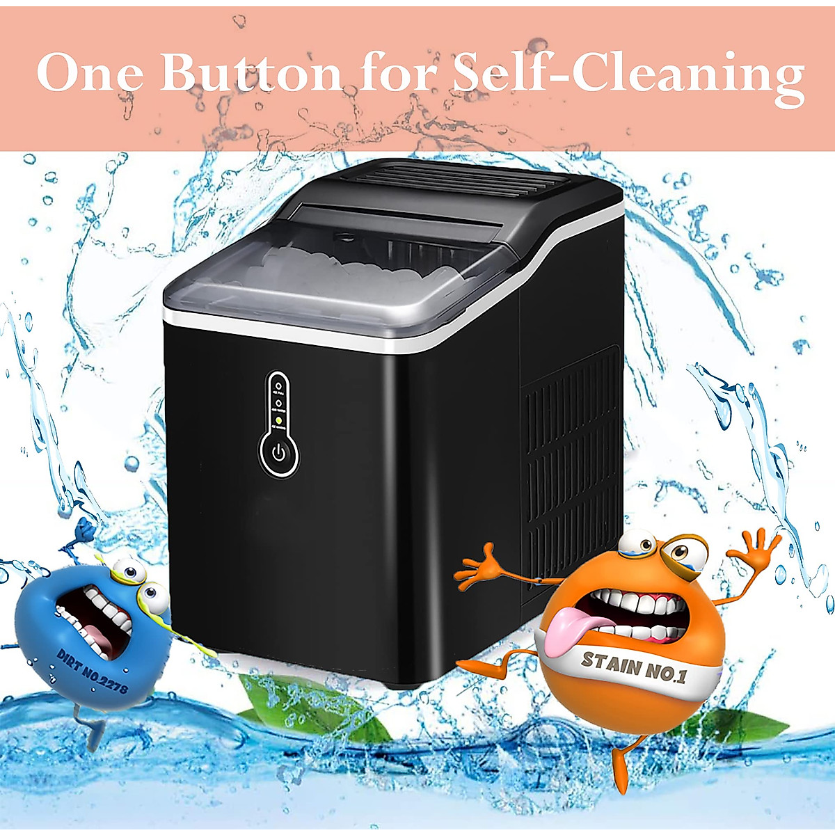 Vestynska 26lbs Ice Maker Countertop, Portable Machine, Self-Cleaning, 9 Cubes Ready in 8 Mins, Mini 1.5L Capacity, Compact Electric Maker, Scoop & Basket, Bullet-Shape, for Camping/RV/Party Black