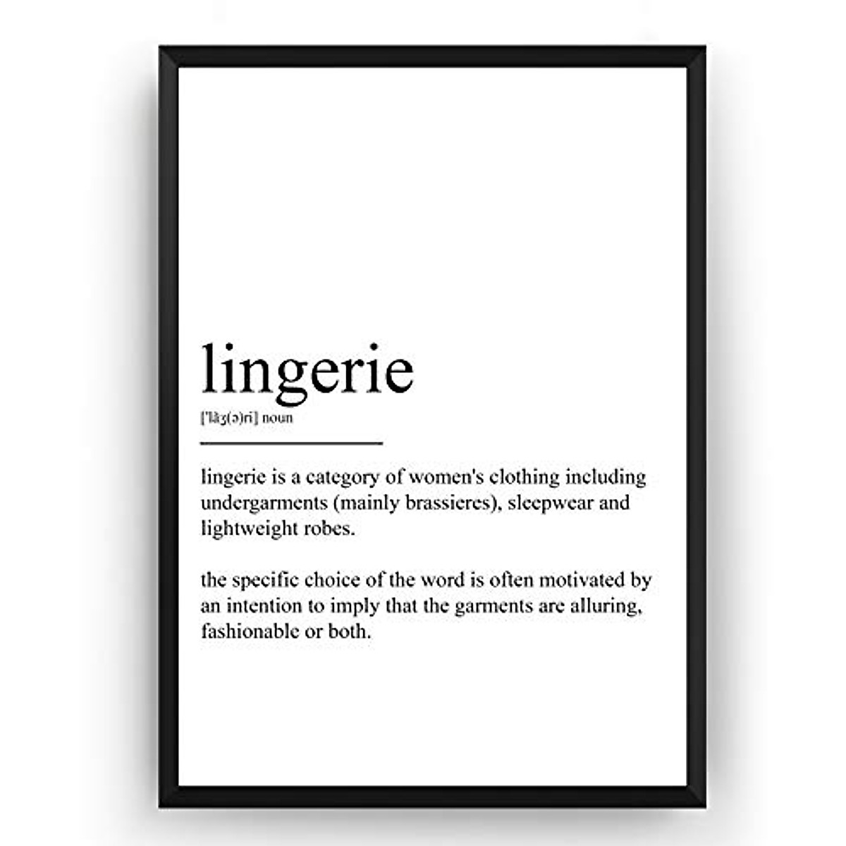 Lingerie Definition Print - Bedroom Decor Poster Wall Art Quote Typography Home - Frame Not Included