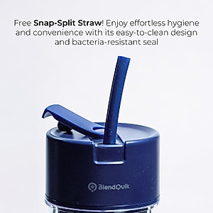 BlendQuik, Personal Portable Blender For Shakes & Smoothies, Leakproof & Stylish Portable Mason Jar Shaker, Rechargeable Mini Blender with 10-Blade Blending System 14oz, Dark Blue