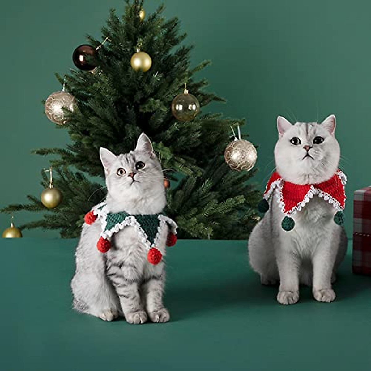 ＫＬＫＣＭＳ cat and Dog Costume Premium Hand Made Knitted Wool Pet Scarf Puppy Small Dogs and Cats Universal Adjustable Bib Pets Supplies for Christmas, Green2