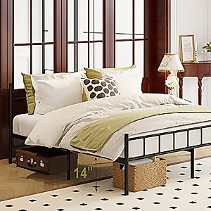 DIIYIV 14 Inch King Metal Platform Bed Frame with Headboard,Mattress Foundation,Steel Slat Support,Under Bed Storage,No Box Spring Needed,King Size Bed Frame,Black
