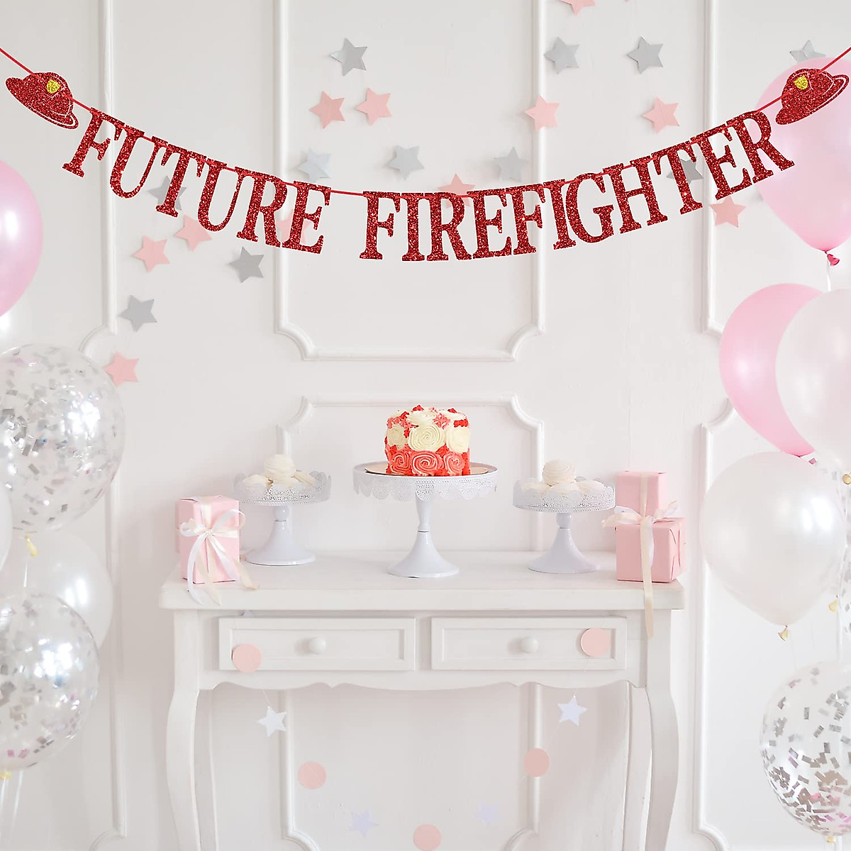 Red Glitter Future Firefighter Banner, Firefighter Graduation Decorations, Congrats Firefighter, Fire Academy Graduation Party Spplies