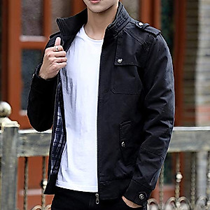 Womleys Mens Casual Windbreaker Outerwear Cotton Coat Lightweight Jackets (Medium, Black)