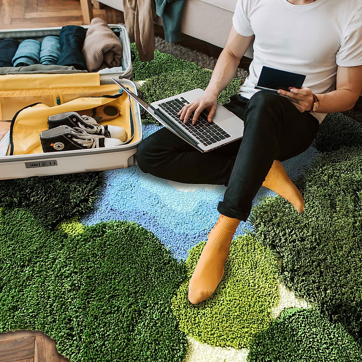 THRILRUG 20x35 Inch 3D Moss Rug,Shag Carpet Leaf Area Bathroom Rugs Non Slip Bath Mat Tufted Rug,Ultra Soft Washable Children Play Plant Leaves Shaped Kids Pets Floor Mat for Bedroom,Living Room Green