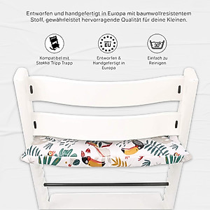 Ukje Cushion Compatible with Stokke Tripp Trapp - Cushion for High Chair, Baby Seat Padding, High Chair Accessories, Sitting Cover, Coated Fabric, Stylish Patterns (1 Piece, White Monkey)
