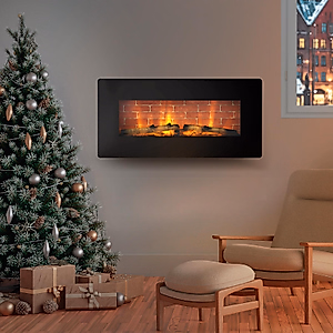 YUSING 36 inch Freestanding Electric Fireplace, Wall Mounted and Freestanding Fireplace Heater, 7 Flame Colors, Adjustable Temperature and Timer, 1500W Control by Touch Panel & Remote