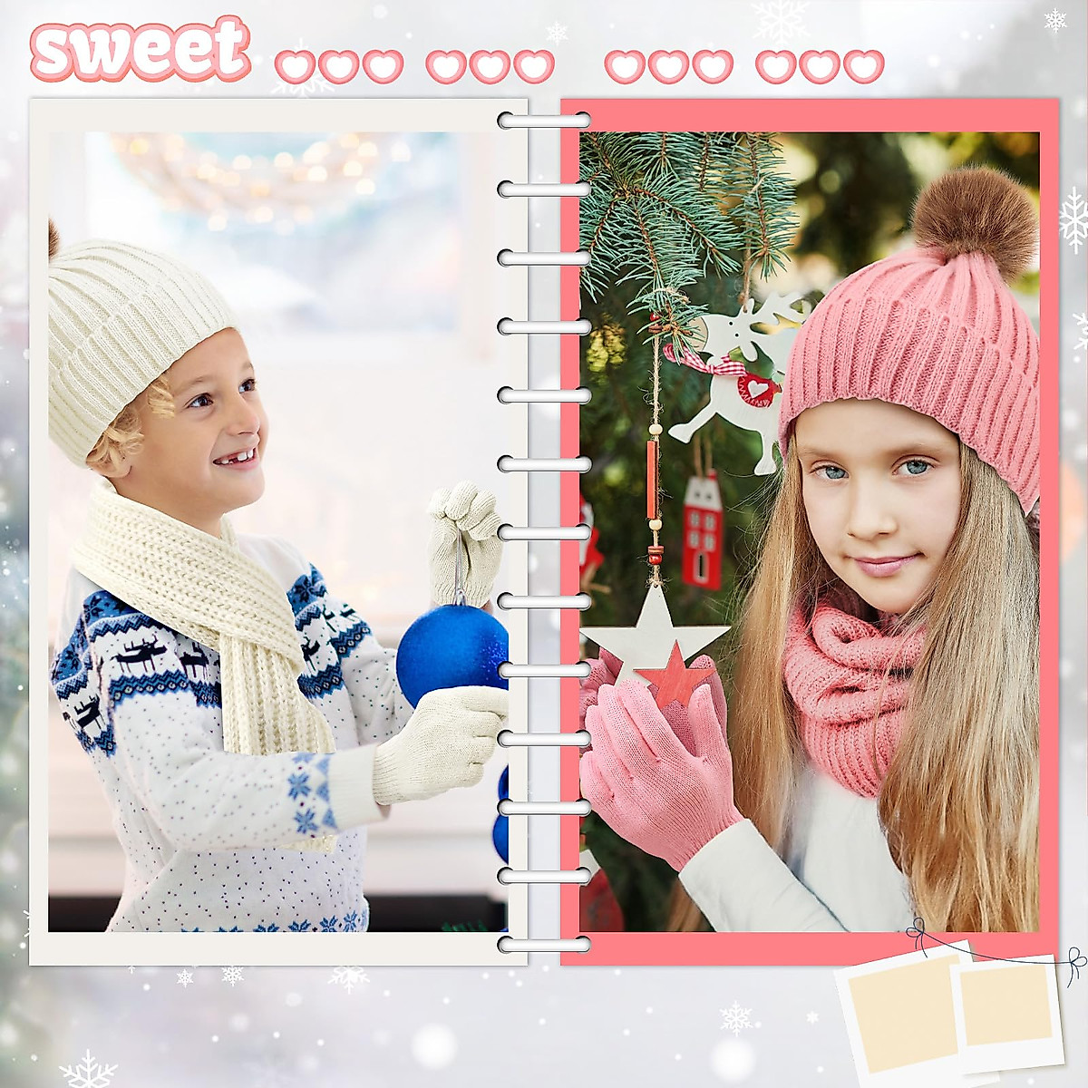 Liitrsh 4 Sets Kids Winter Hat Gloves Scarf Set Girls Boys Knit Hat Long Scarf Snow Gloves Outdoor for Toddler(Warm Colors)