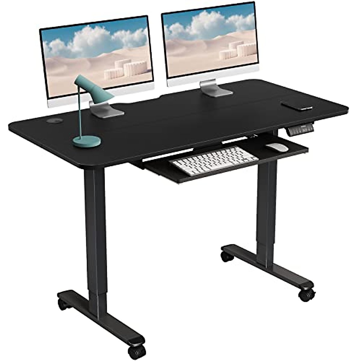 WOKA Electric Standing Desk Adjustable Height 48x24 in with Memory Controller, Ergonomic Motorized Standing Desk with Keyboard Tray, Rising Desk for Home Office Sit Stand Desk