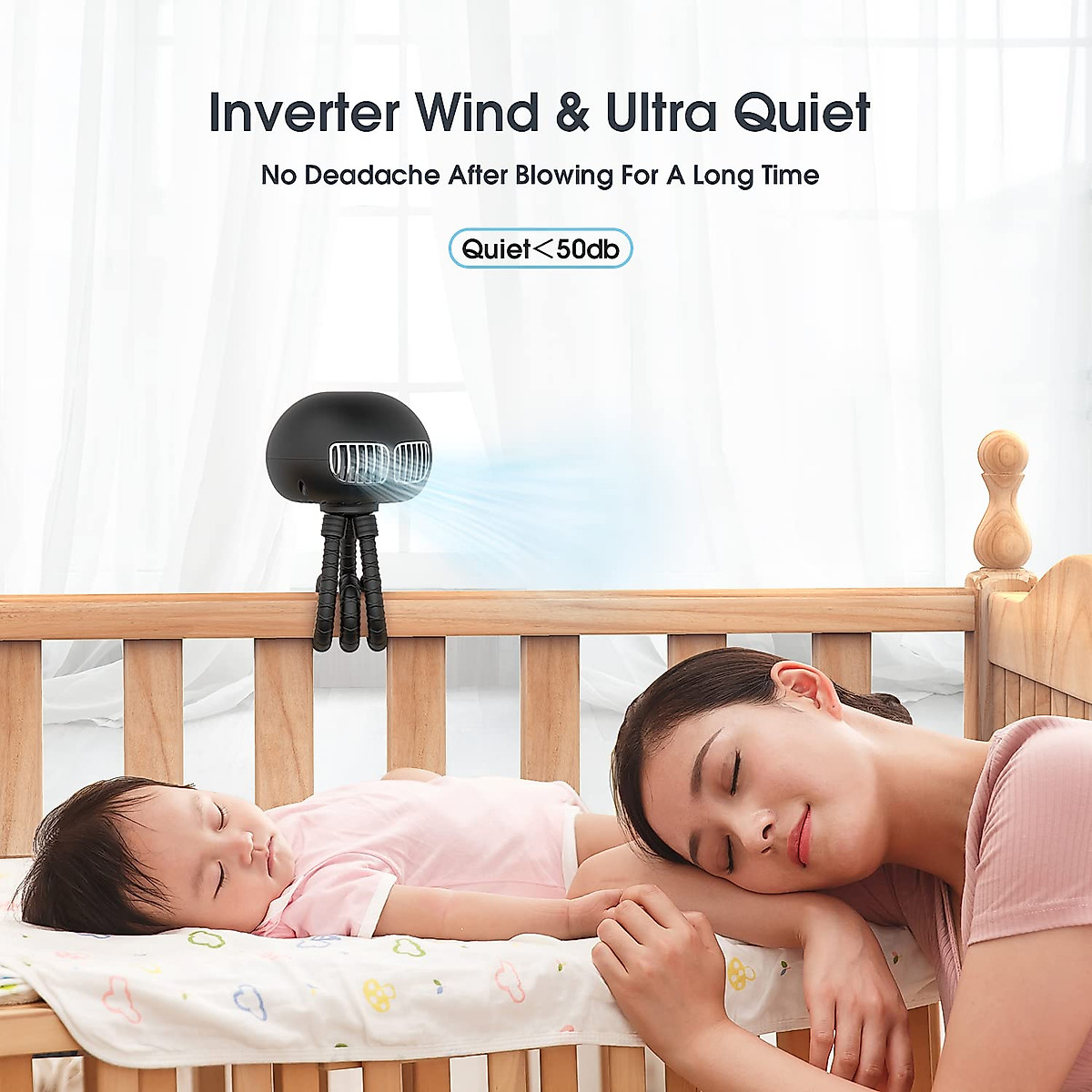 Portable Handheld Stroller Fan, 5000mAh Battery Operated Powered Fan, 3 Speeds Mini USB Rechargeable Fan, Clip on Fan with Flexible Tripod, Personal Baby Fan for Stroller and Car Seat (Black)