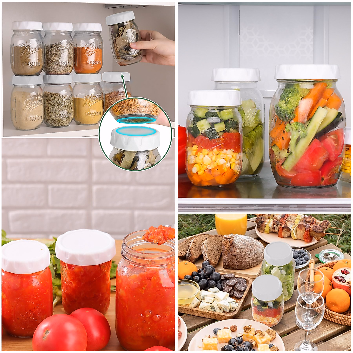 24 Pack Plastic Mason Jar Lids 24 White Wide Mouth with Sealing Rings Mason Jar Lids Fits Ball, Kerr & More Plastic Lids for Mason Jars 86mm Diameter