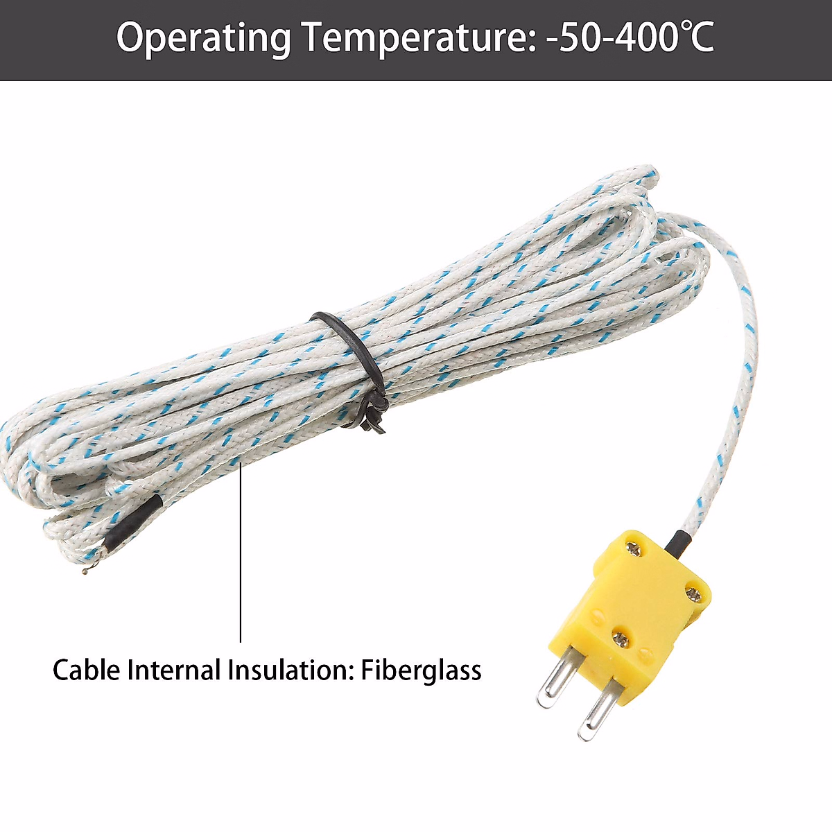 5 Pieces 3 Meters K Type Mini-Connector Thermocouple Temperature Probe Sensor K Type Thermocouple Wire Temperature Sensing Line Measure Range -50 to 400 Celsius, Compatible with TM902C/ TES1310