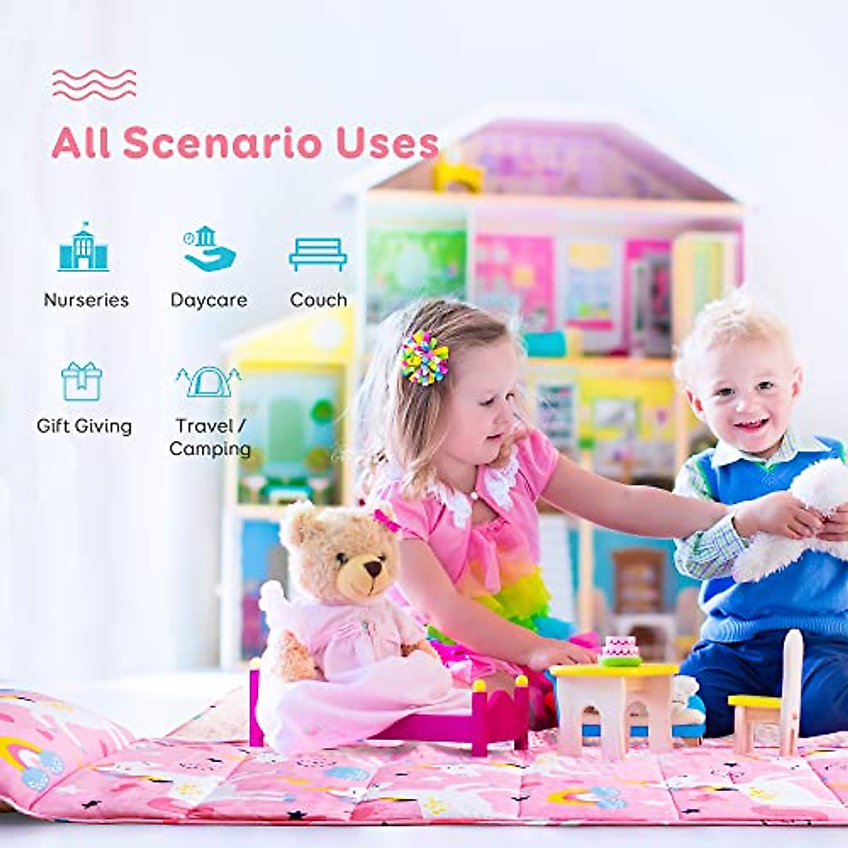 Sivio Toddler Nap Mat for Daycare, Sleeping Bag for Kids with Detachable Pillow, Weighted Blanket 3lbs for Kids Napping, Cotton Soft for Preschool Kindergarten, 50 x 20 Inches,Pink Unicorn