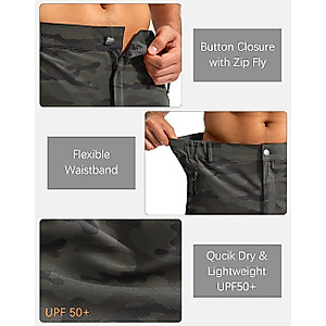 Pudolla Men's Hiking Cargo Shorts 9" Lightweight Outdoor Work Shorts for Men Travel Golf Camping Casual with 5 Zipper Pockets(Green Camo Large)