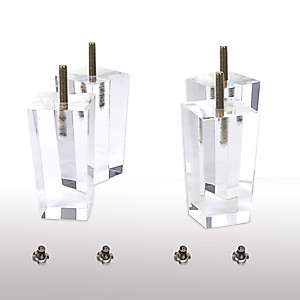 Nutan, 5” Square Acrylic Legs, Great and Sturdy Replacement for Sofas, Chairs and Tables, Set of 4.