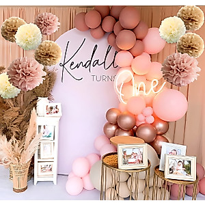 12-Piece Boho Dusty Rose Mauve Pink Tan Brown Cream Party Tissue Pom poms Paper Flowers Wall Hanging Backdrop Centerpieces for Table Wedding Baby Bridal Shower Nursery Garden Decoration