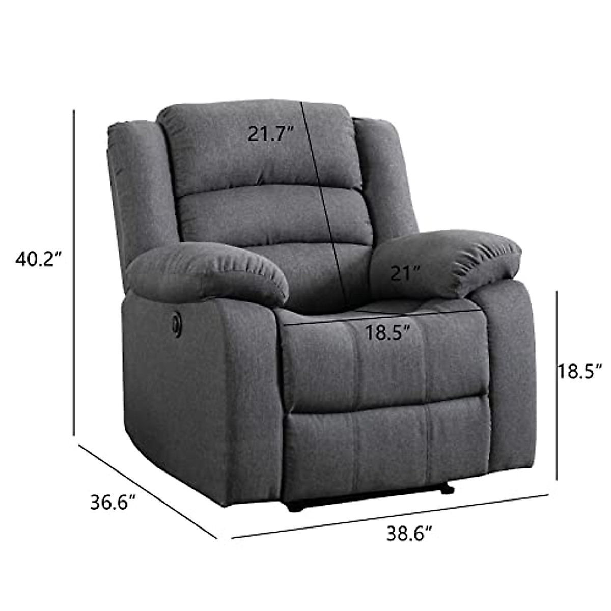 IULULU Electric Power Recliner Chair for Living Room Single Home Theater Seating Sofa Easy Lounge with Soft Padded Headrest and Armrest, Grey