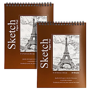 Emraw 6" x 8" Sketch Book Top Wire Bound Spiral, Acid Free Sketchbook White Writing, Drawing & Sketching Sketch Pads for Kids Adults Beginners Artists, 50 Sheets Per Sketch Pad, 2 Pack