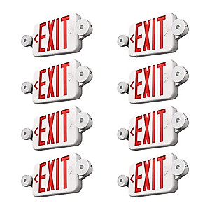 FREELICHT 8 Pack Exit Sign with Emergency Lights, Two LED Adjustable Head Emergency Exit Light with Battery, Exit Sign for Business