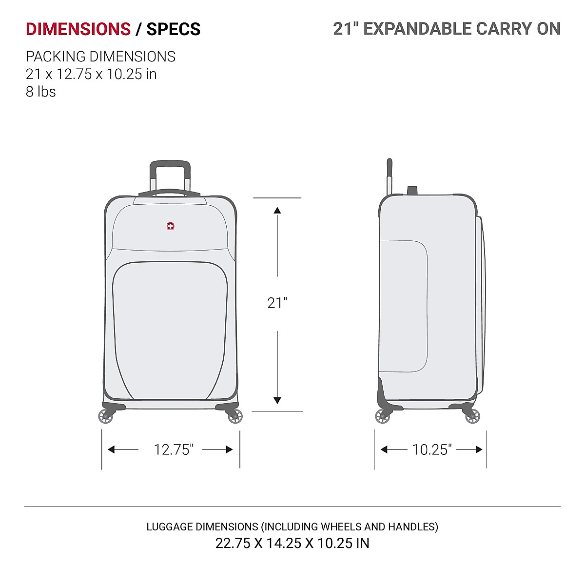 SwissGear Sion Softside Expandable Roller Luggage, Dark Grey, 3-Piece Set (21/25/29)