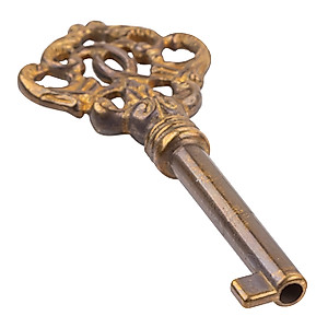 UNIQANTIQ HARDWARE SUPPLY Antique Brass Skeleton Key for Grandfather Clock, Cabinet Doors, Dresser Drawers - Hollow Barrel Key Replacement - Antique Skeleton Keys for Furniture | SK41-BHA