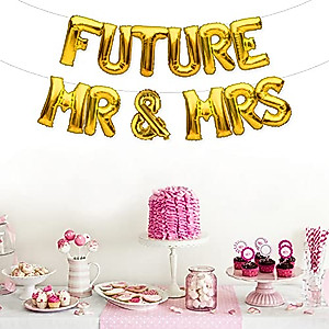 PartyForever Gold FUTURE MR & MRS Balloon Banner Bride and Groom Party Decorations for Bridal Shower and Engagement Party