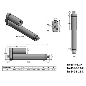 Firgelli Automations 3" Stroke Light Duty Linear Actuator 200 lbs Force