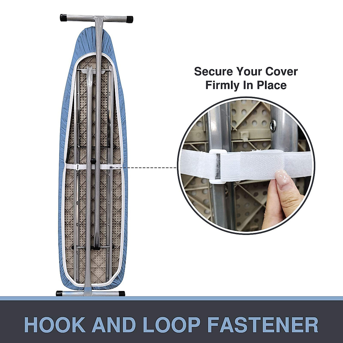 VividPaw Ironing Board Cover and Pad, Standard Size 15x54, Thick Padding, Elastic Edge, Silicone Coated, Resist Scorching and Staining, Adjustable Fastener, Heavy Duty Padded Iron Board Covers (Blue)