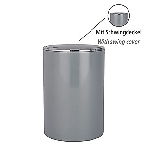 WENKO Inca Trash Can with Lid, Waste Bin with Swing Lid, Small Trash Can, Mini Trash Can, Small Garbage Can, Small Waste Basket, 1.3 Gal, Ø 7.28 x 10.04 in, Gray