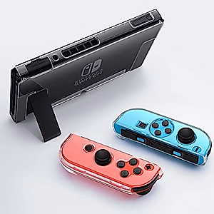 VEGCOO Switch Protective Case, Dockable Crystal Clear Shockproof Ergonomic Anti-Scratch Cover for Nintendo Switch with Glass Screen Protector & Thumb Grips Caps-Clear