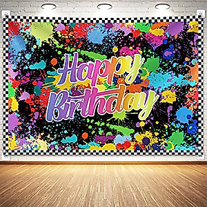 Glow in The Dark Party Supplies Neon Happy Birthday Photography 7x5ft Backdrop with 4 Hooks Colorful Graffiti Decorations for Kids Photo Banner Studio Prop