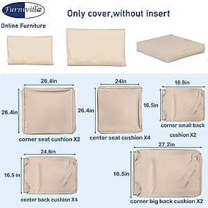 Furnivilla 14-Piece Patio Furniture Conversation Sets Cushion Covers Patio Sets Cushion Covers Replacement for 7-Piece Outdoor Furniture Set (Beige)