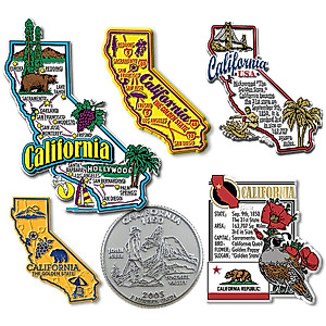 California Six-Piece State Magnet Set by Classic Magnets, Includes 6 Unique Designs, Collectible Souvenirs Made in The USA