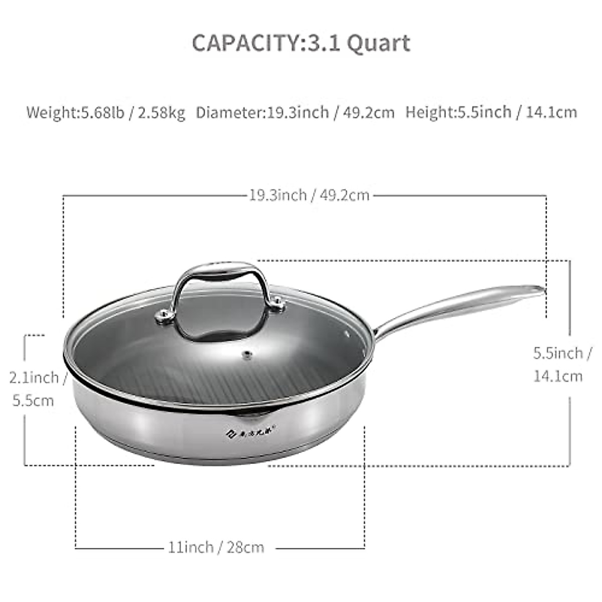 NANFANG BROTHERS Frying Pan 11 inch 316 Food Grade Copper Core Non Stick Frying Pan Set, 3 Ply Compound Pot Bottom, Anti-Scratch Pot Body, Dishwasher Safe (with Pan Lid)