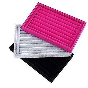 Yosoo Rings Display Case Jewelry Organizer Inserts Box Cufflinks Storage Tray 23 x 15cm / 9 x 5.9inch Modern Design Coated with Black Velvet Jewelry Protection, Gray