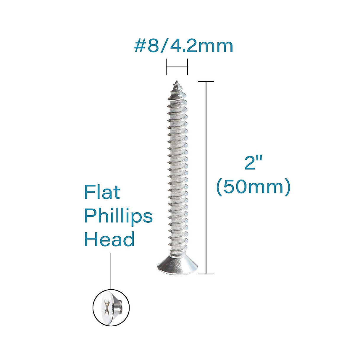 IMScrews 25pcs #8 x 2" (50mm) Stainless Flat Head Phillips Wood Screws 18-8 (304) Stainless Steel Countersunk Self Tapping Screws
