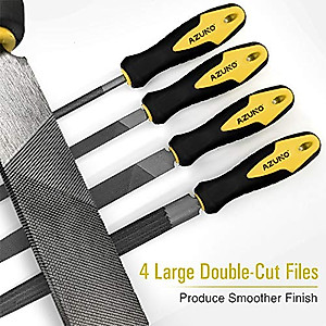 AZUNO 19Pcs Metal File Set in Premium Grade T12 Drop Forged Steel with Carry Case, 4Pcs Flat/Triangle/Half-Round/Round Large Files and 14pcs Needle Files and 1 Steel Brush
