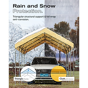 FINFREE 10x20 ft Heavy Duty Carports Car Canopy, Garage Shelter for Outdoor Party, Birthday, Garden, Boat, Adjustable Height from 9.5 ft to 11 ft,Beige