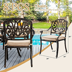 Attliahome 2-Pack Outdoor Cast Aluminum Dining Chairs Set - All-Weather Patio Chairs with Removable Cushions and Armrests and Backrests for Bistro, Restaurant, Garden, Backyard