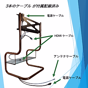 zeitgeist TV Stand Modern Minimalist w/Shelf Floor Stand Metal up to 65 inch for Corner, Living, Studio. Height Adjustable Mount, Portable. w/HDMI, Antenna, Power Cable pre-Installed. Brass Gold