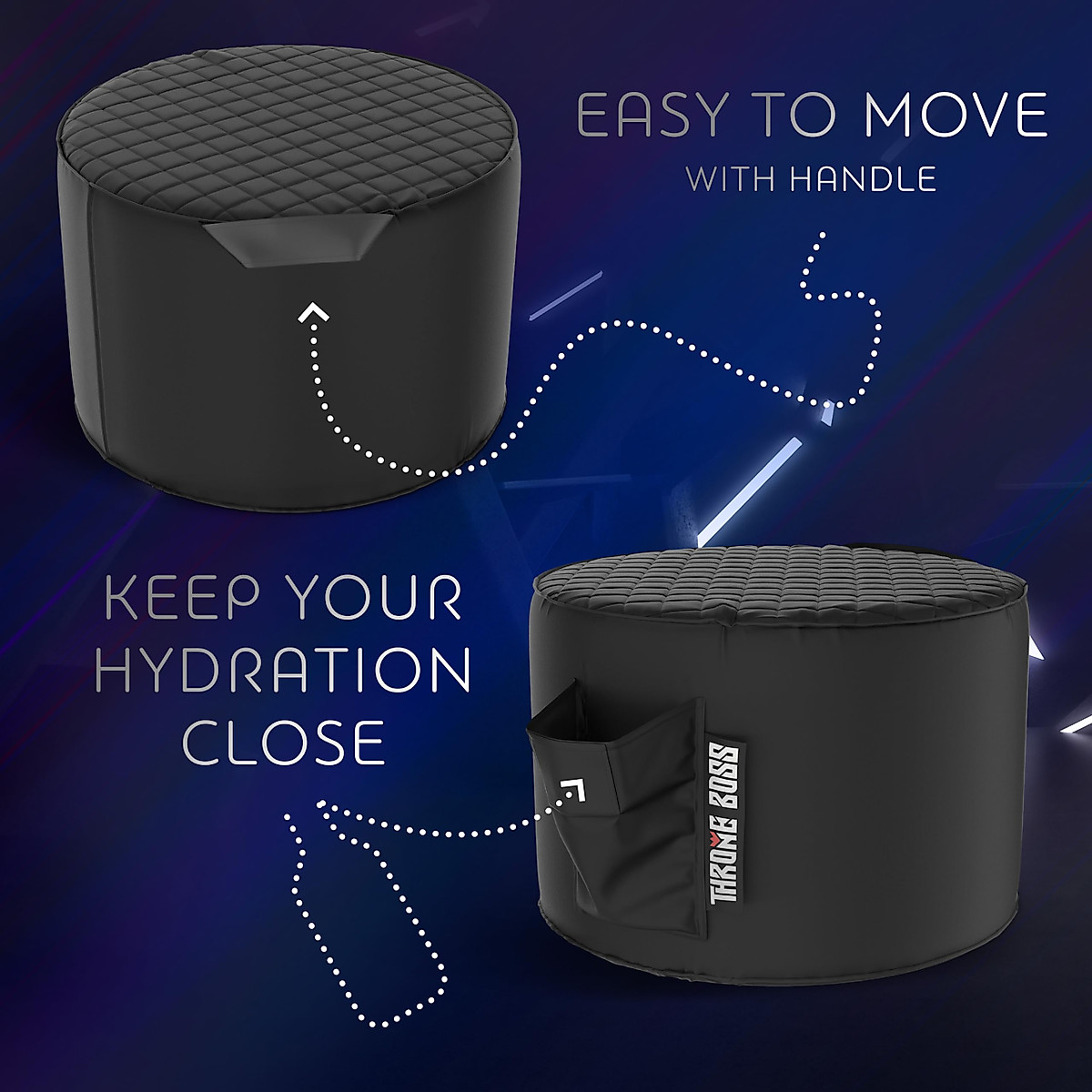 Throne Boss Gaming Footstool [Cover ONLY No Filling] - for Matching Gaming Bean Bag Chair - Pouf/Ottoman for Gaming Room - Round Gamer Foot Stool Footrest with Drink Holder (Black)