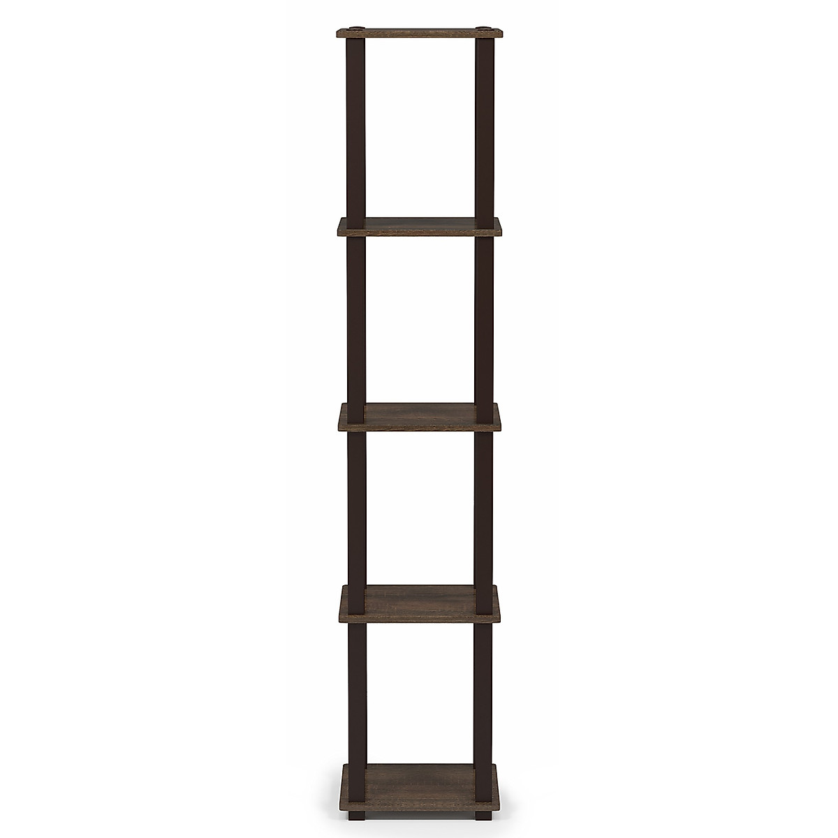 FURINNO Turn-S-Tube 5-Tier Corner Square Rack Display Shelf, Walnut/Brown