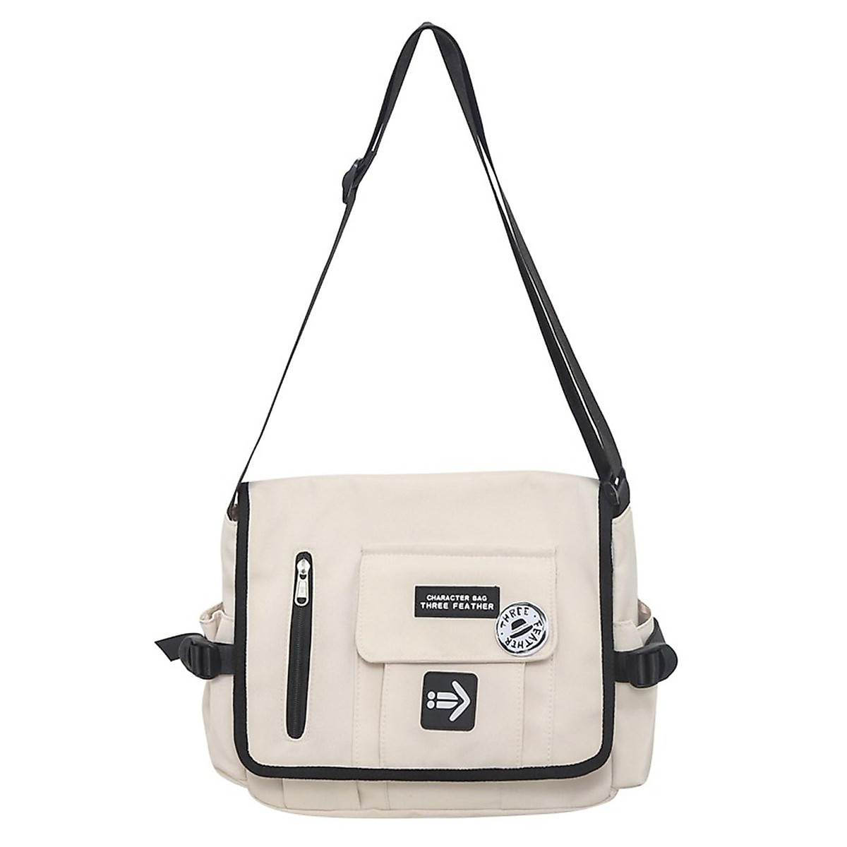 JELLYEA Cute Kawaii Messenger Bag Crossbody Purses for Women Men Shoulder Bags with with Pendant Aesthetic Bag Kawaii Bag Satchel (White)